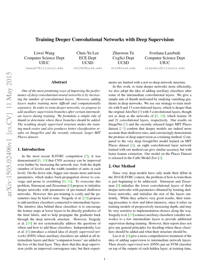 Training Deeper Convolutional Networks with Deep Supervision | DeepAI