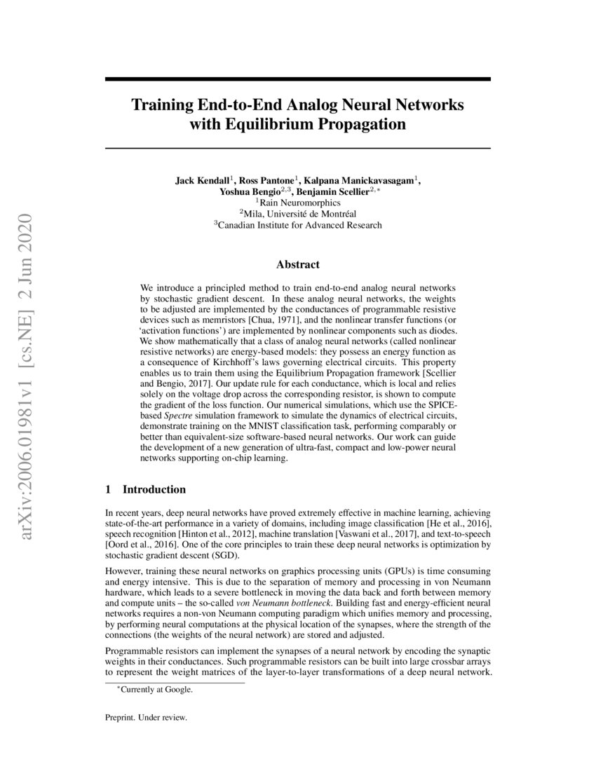 Training End-to-End Analog Neural Networks with Equilibrium Propagation | DeepAI