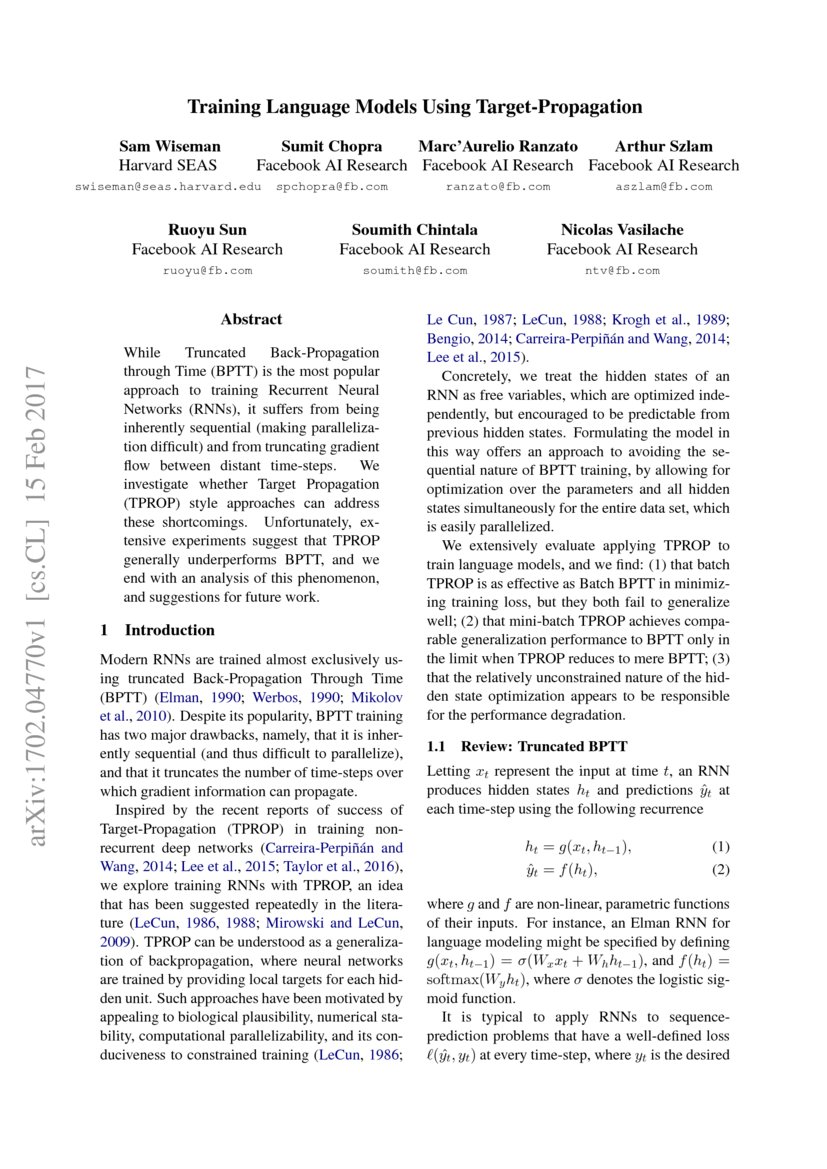 Training Language Models Using Target-Propagation | DeepAI