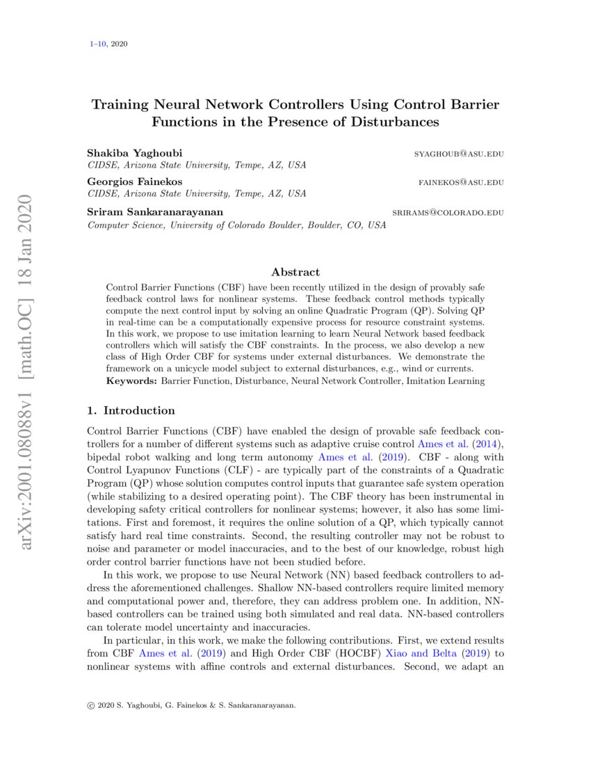 Training Neural Network Controllers Using Control Barrier Functions In