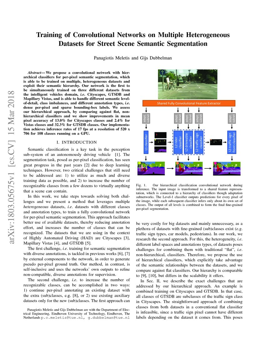 Training Of Convolutional Networks On Multiple Heterogeneous Datasets For Street Scene Semantic