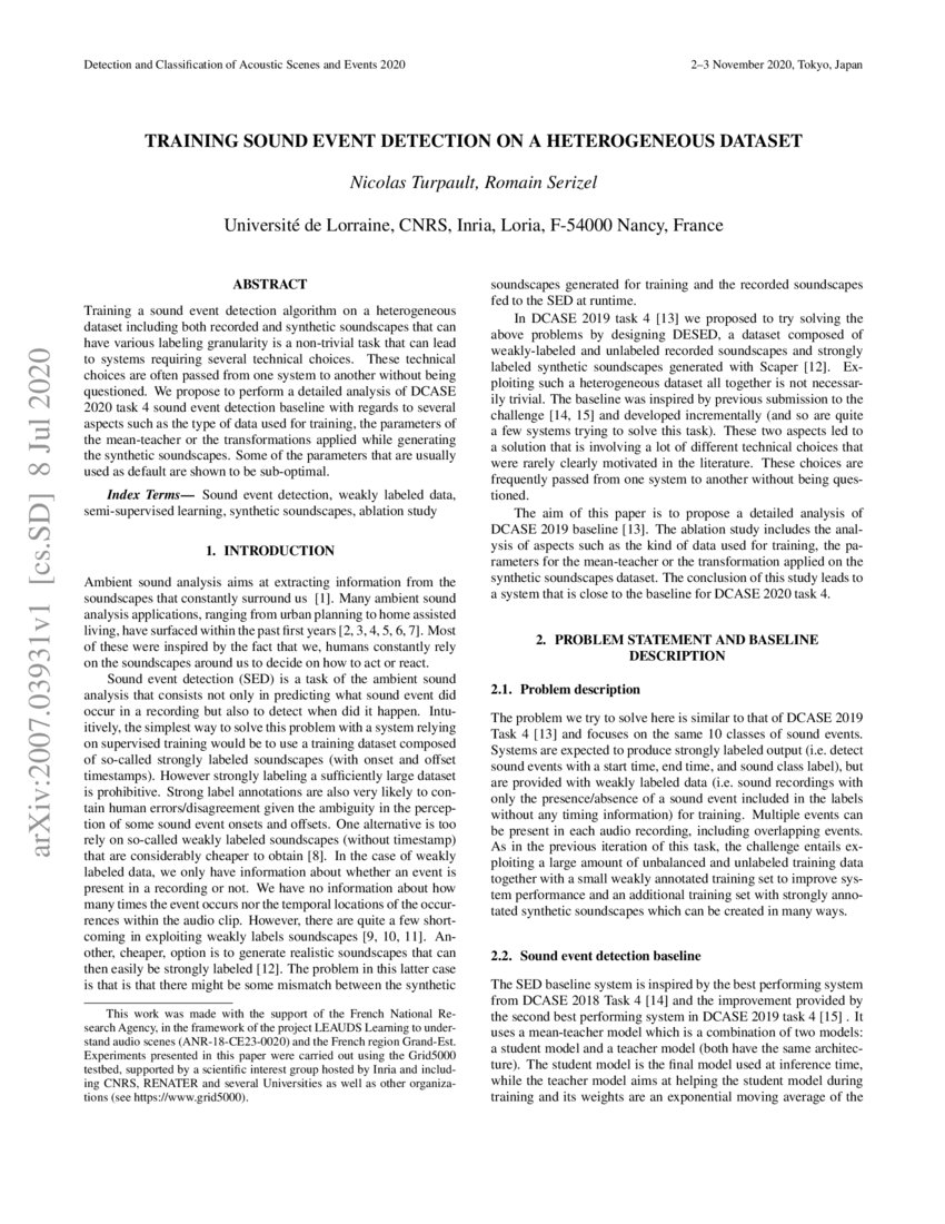 Training Sound Event Detection On A Heterogeneous Dataset Deepai