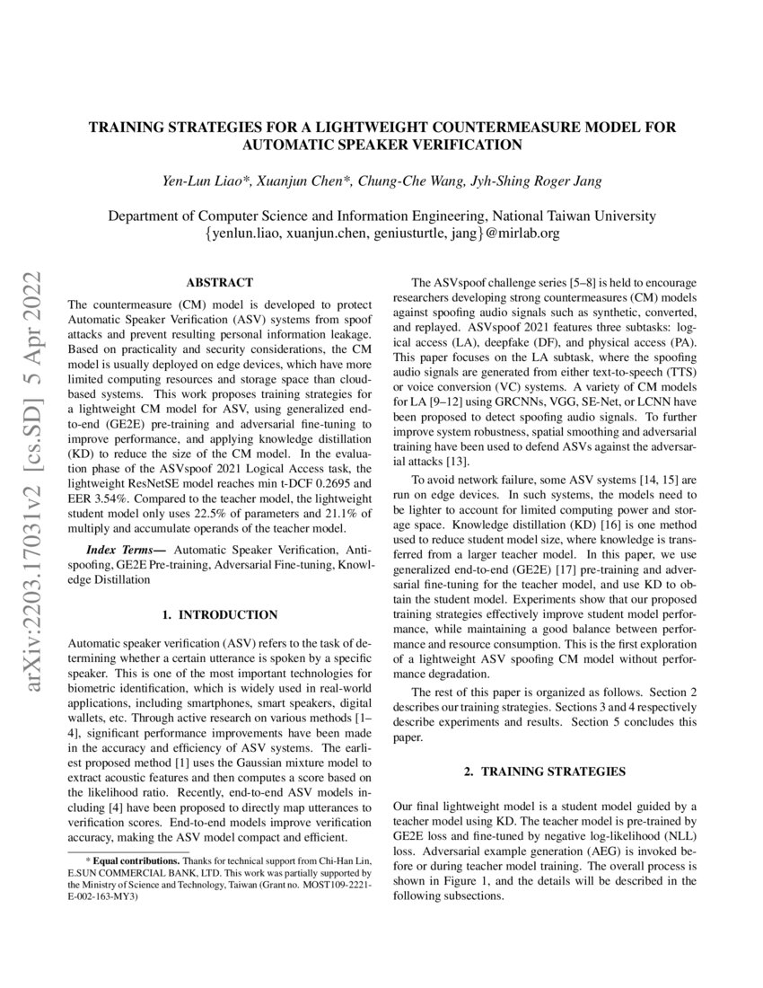 Training Strategy For A Lightweight Countermeasure Model For Automatic Speaker Verification Deepai