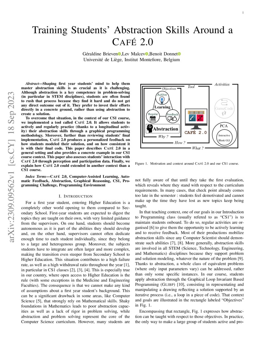 Training Students' Abstraction Skills Around a CAFÉ 2.0 | DeepAI