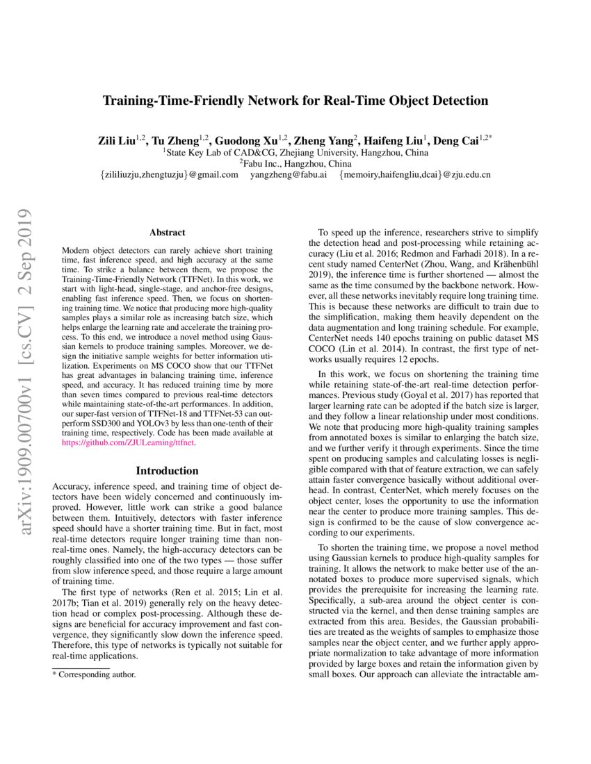 Training-Time-Friendly Network for Real-Time Object Detection | DeepAI