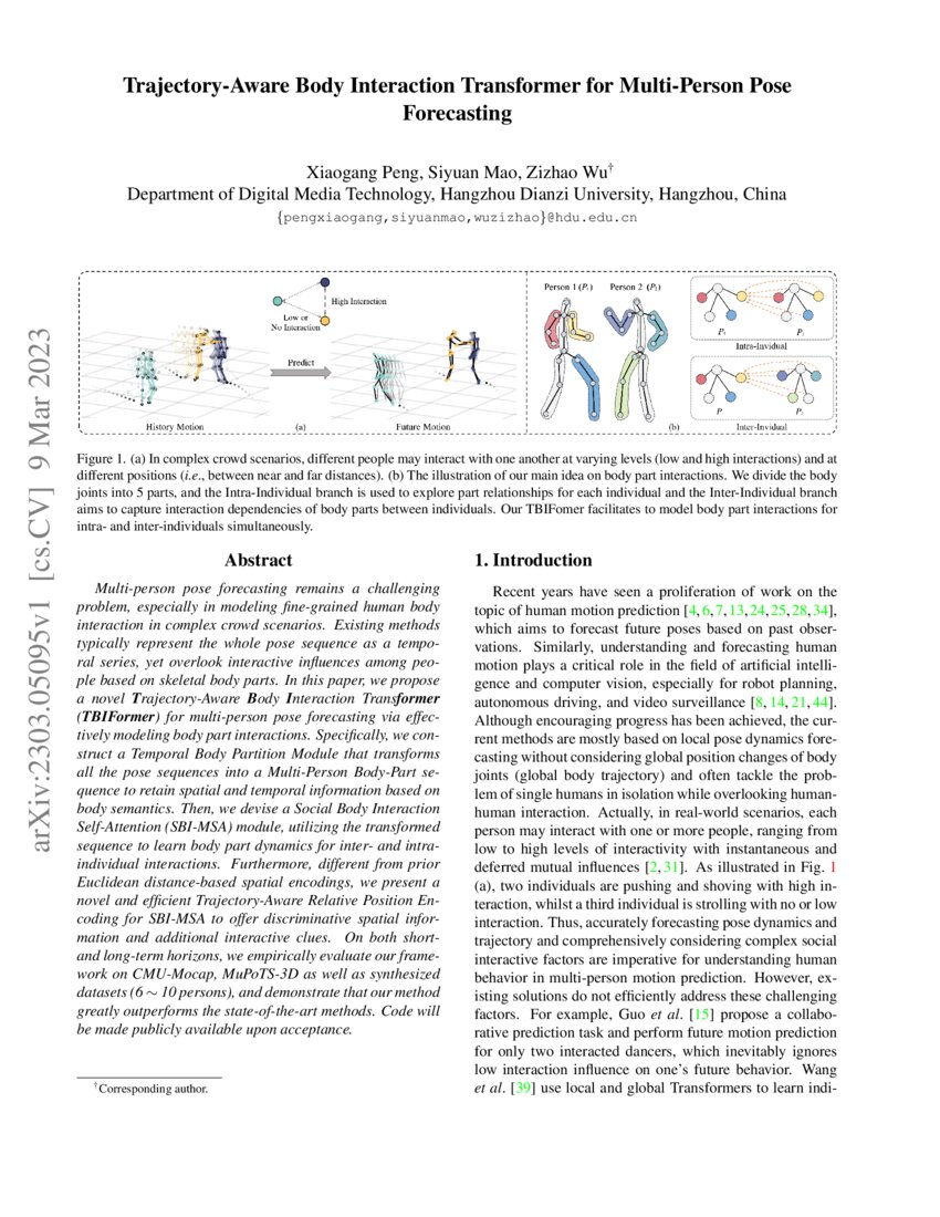 Trajectory Aware Body Interaction Transformer For Multi Person Pose