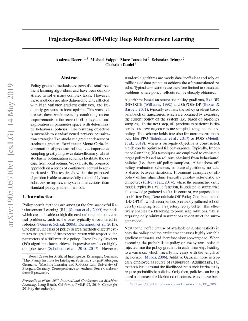 Trajectory Based Off Policy Deep Reinforcement Learning Deepai