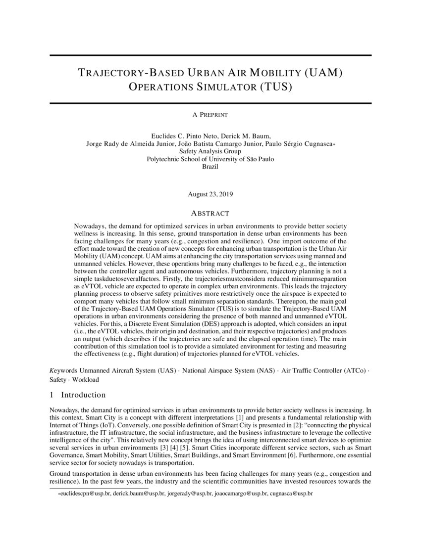 Trajectory-Based Urban Air Mobility (UAM) Operations Simulator (TUS ...