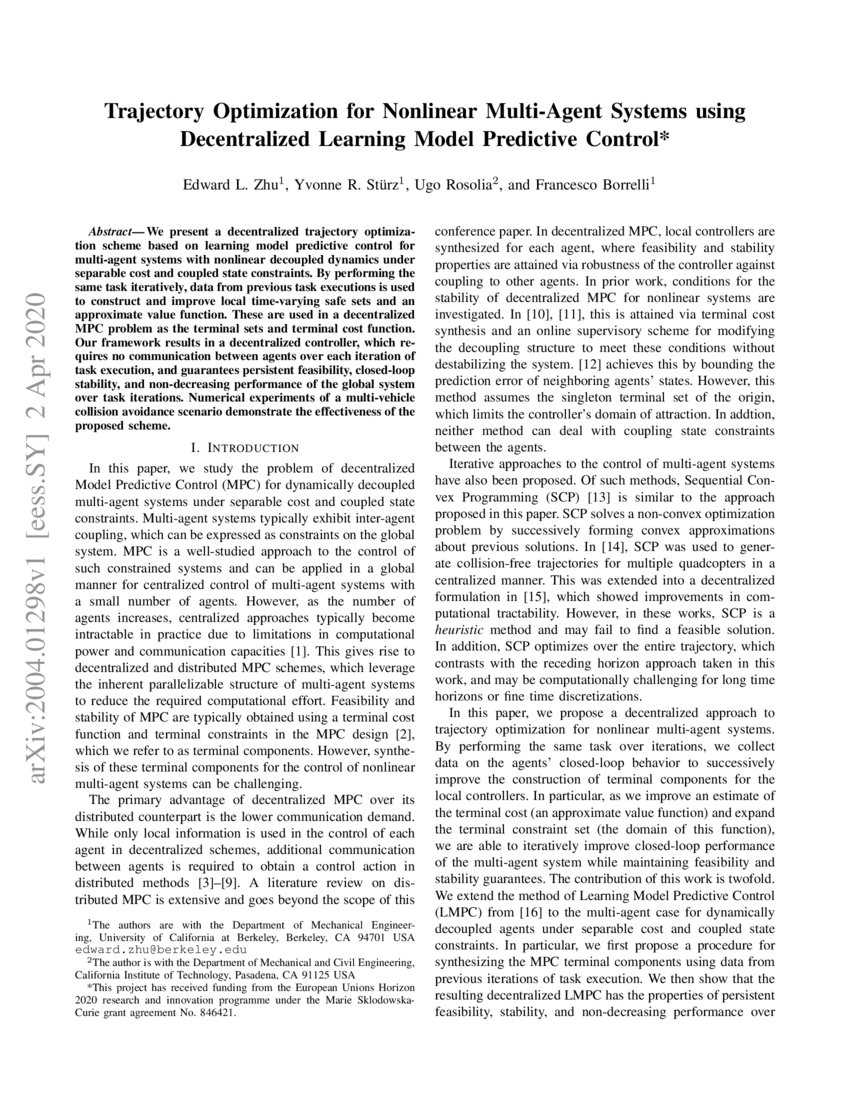 Trajectory Optimization for Nonlinear Multi-Agent Systems using Decentralized Learning Model ...