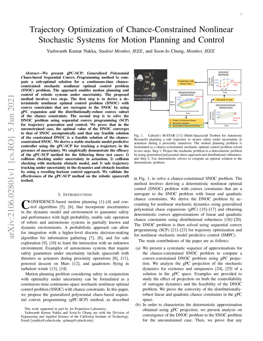 Trajectory Optimization of Chance-Constrained Nonlinear Stochastic Systems for Motion Planning ...