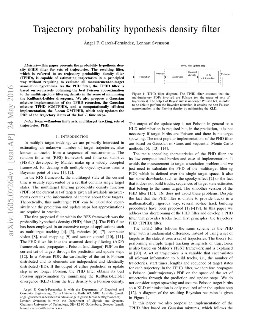 Trajectory probability hypothesis density filter | DeepAI