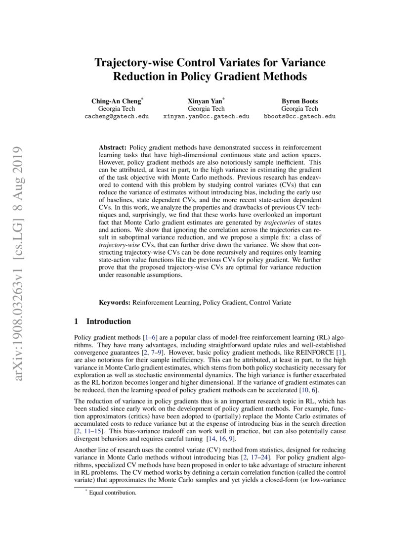 Trajectory-wise Control Variates for Variance Reduction in Policy ...