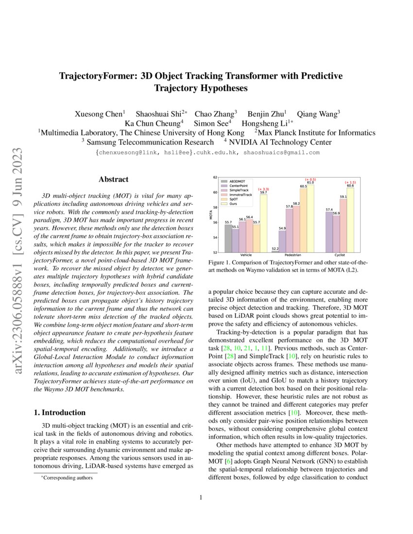 Trajectoryformer 3d Object Tracking Transformer With Predictive Trajectory Hypotheses Deepai