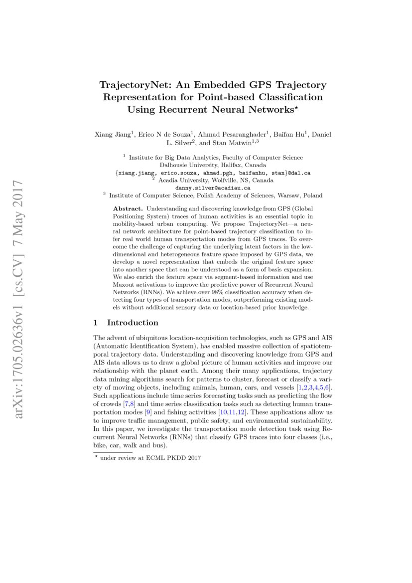 Trajectorynet An Embedded Gps Trajectory Representation For Point Based Classification Using