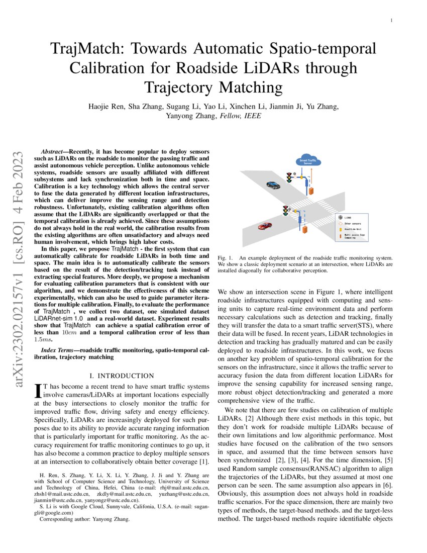 Trajmatch Towards Automatic Spatio Temporal Calibration For Roadside