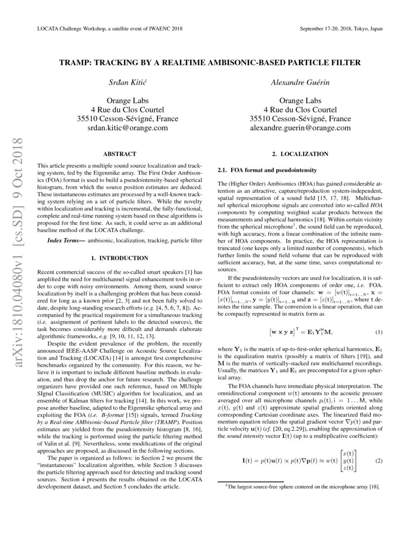 TRAMP: Tracking by a Real-time AMbisonic-based Particle filter | DeepAI