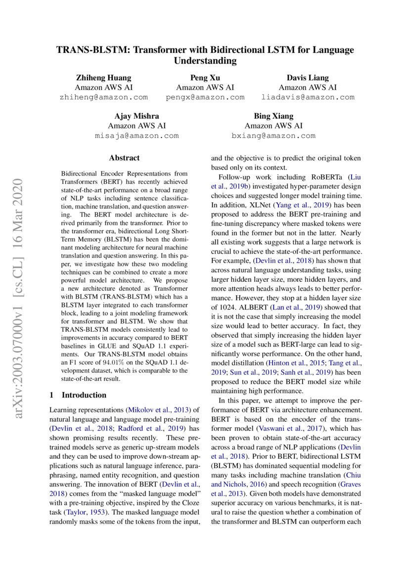 TRANS-BLSTM: Transformer with Bidirectional LSTM for Language ...