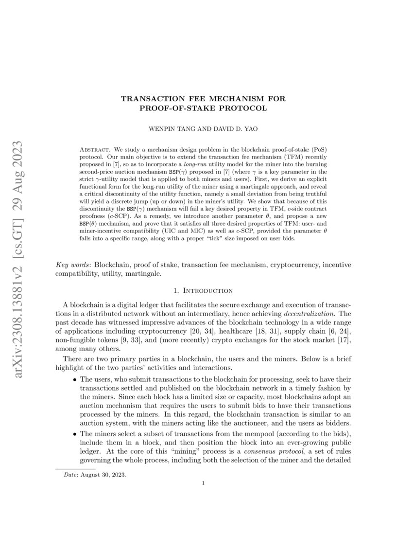 Transaction fee mechanism for Proof-of-Stake protocol | DeepAI