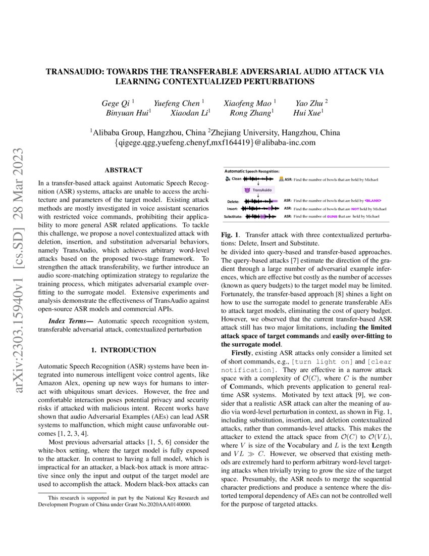 TransAudio: Towards the Transferable Adversarial Audio Attack via Learning Contextualized ...