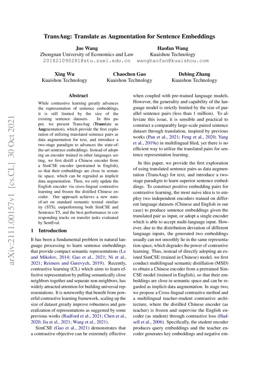 TransAug: Translate as Augmentation for Sentence Embeddings | DeepAI