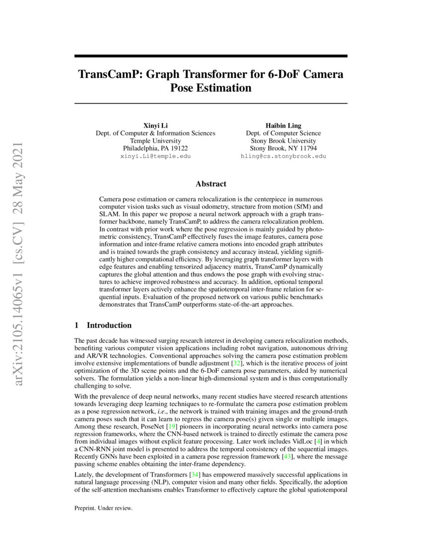 TransCamP: Graph Transformer for 6-DoF Camera Pose Estimation | DeepAI