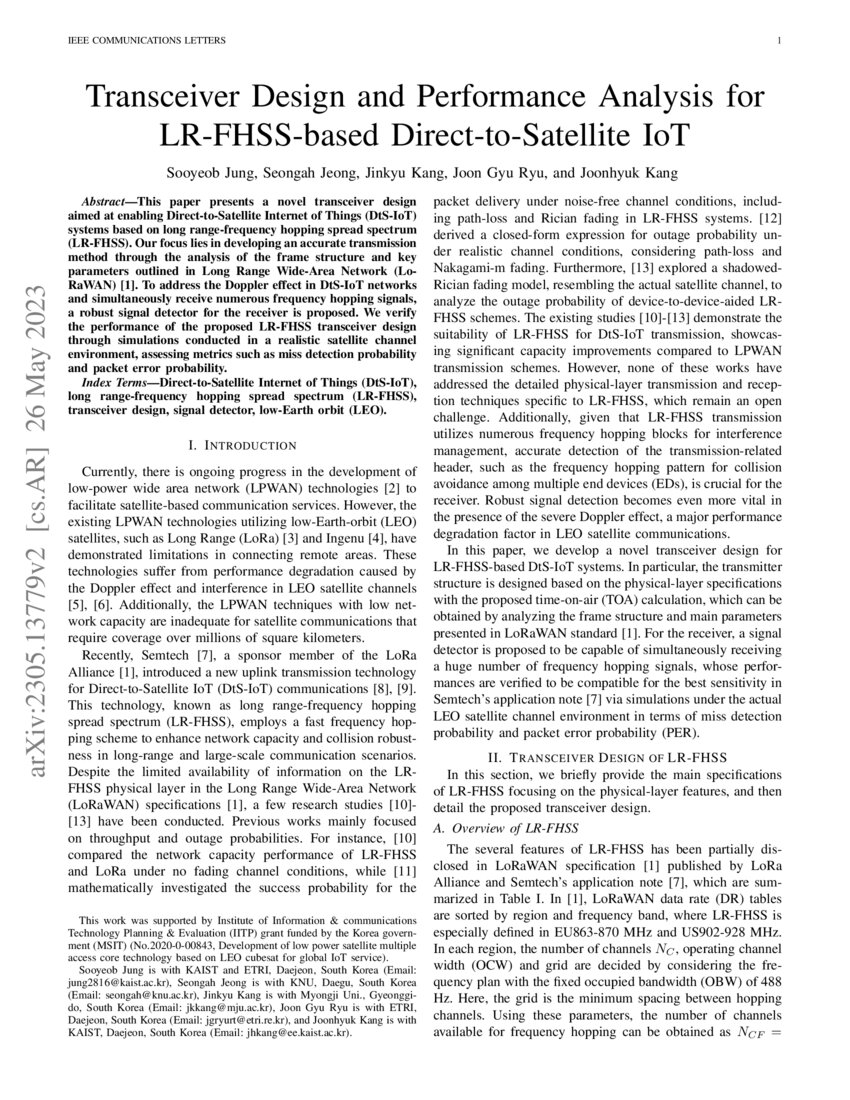 Transceiver Design and Performance Analysis for LR-FHSS-based Direct-to-Satellite IoT | DeepAI