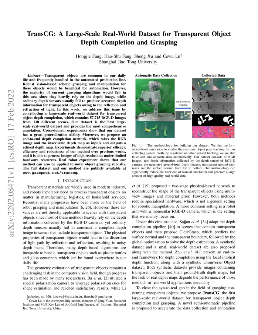 TransCG: A Large-Scale Real-World Dataset for Transparent Object Depth ...