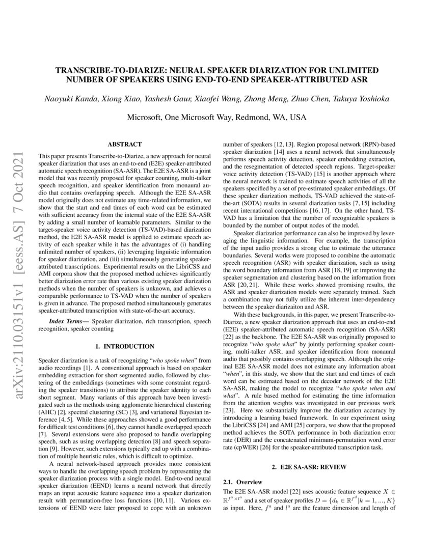 Transcribe To Diarize Neural Speaker Diarization For Unlimited Number Of Speakers Using End To 