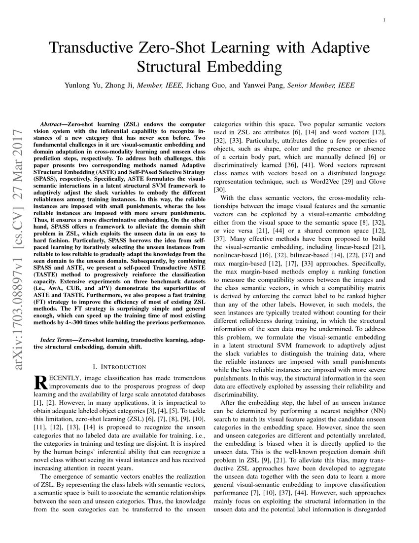 Transductive Zero-Shot Learning with Adaptive Structural Embedding | DeepAI