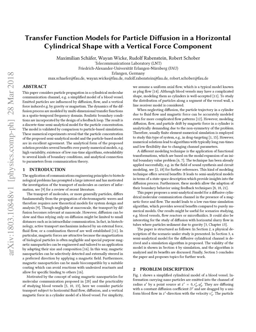 Transfer Function Models for Particle Diffusion in a Horizontal ...
