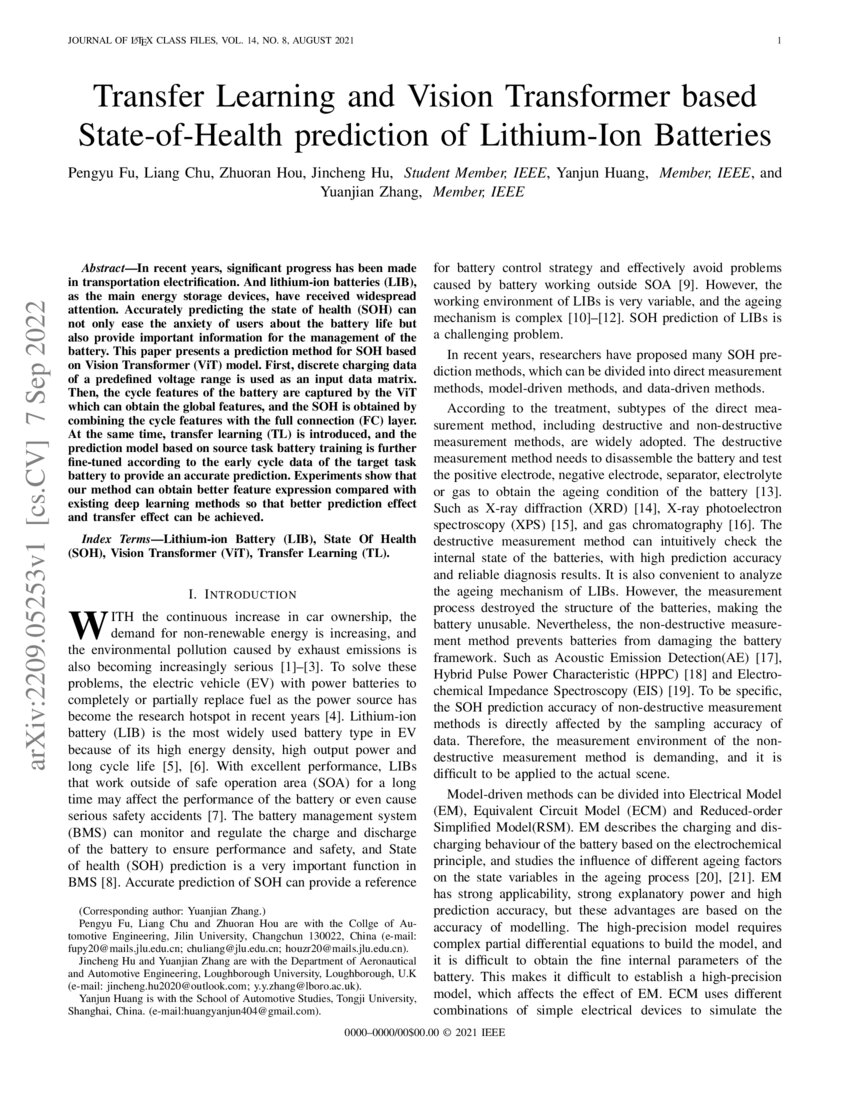 Transfer Learning And Vision Transformer Based State Of Health