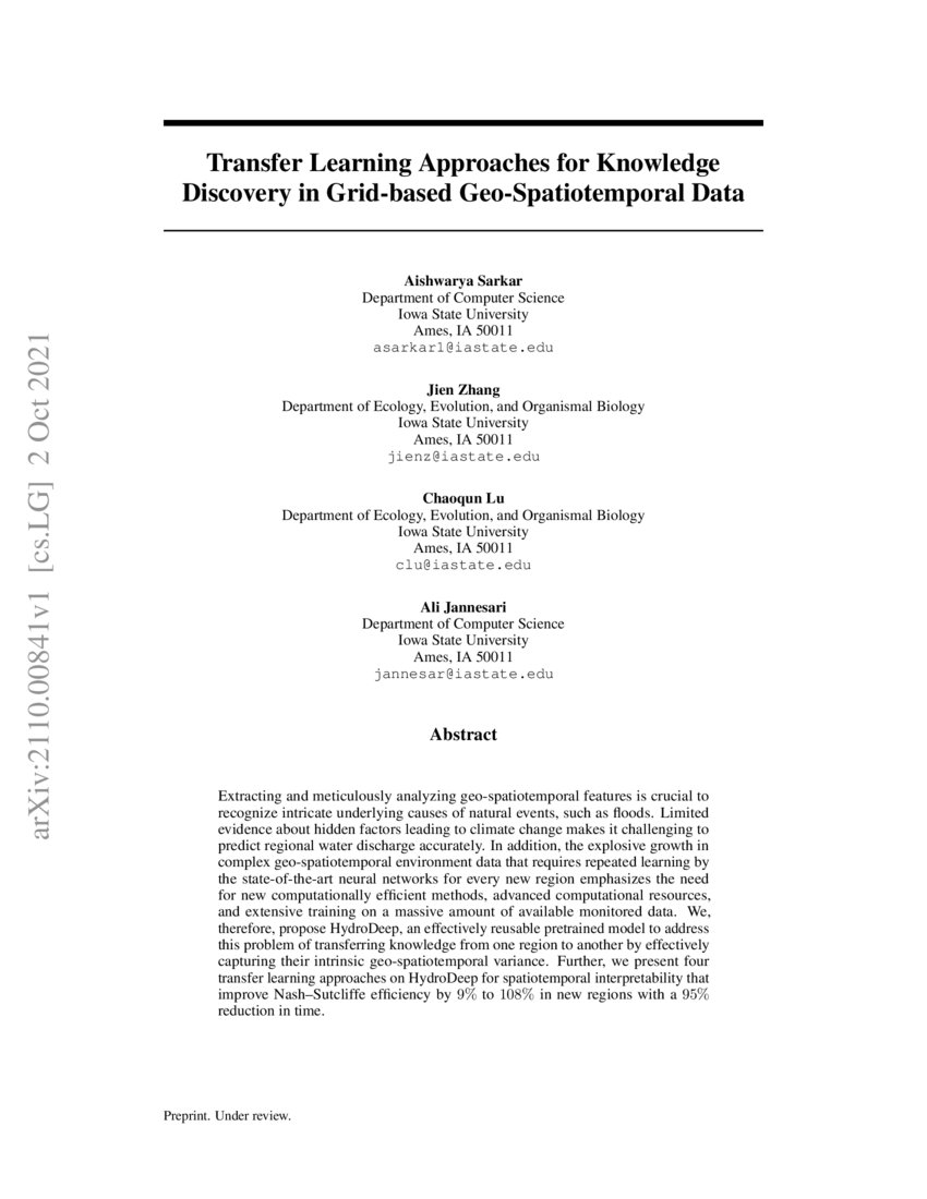 Transfer Learning Approaches for Knowledge Discovery in Grid-based Geo-Spatiotemporal Data | DeepAI