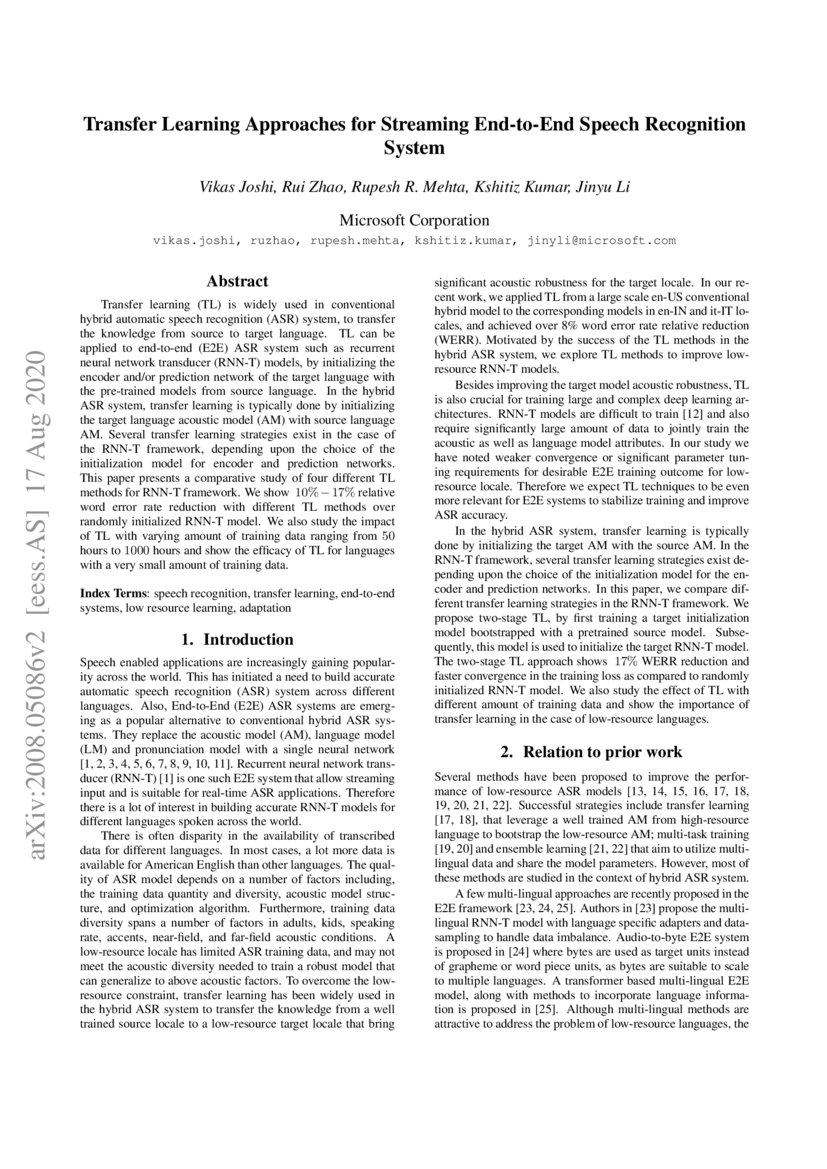 Transfer Learning Approaches for Streaming End-to-End Speech ...