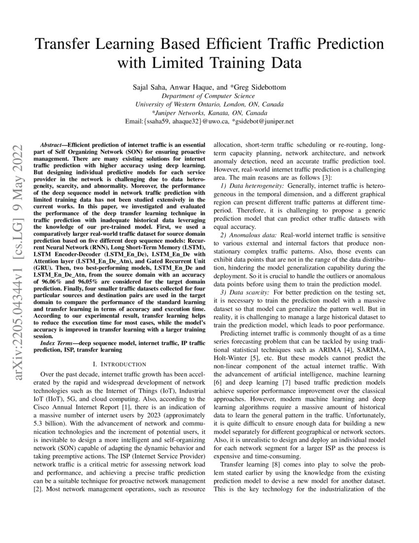 Transfer Learning Based Efficient Traffic Prediction with Limited ...