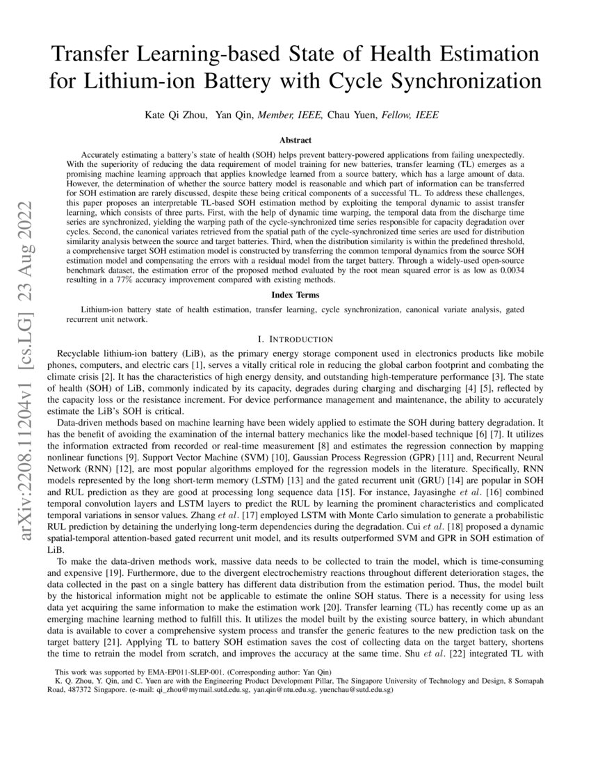 Transfer Learning Based State Of Health Estimation For Lithium Ion