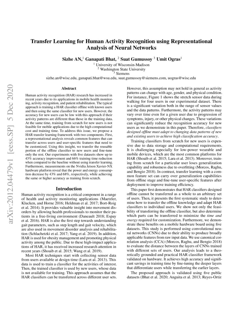 Transfer Learning for Human Activity Recognition using Representational ...