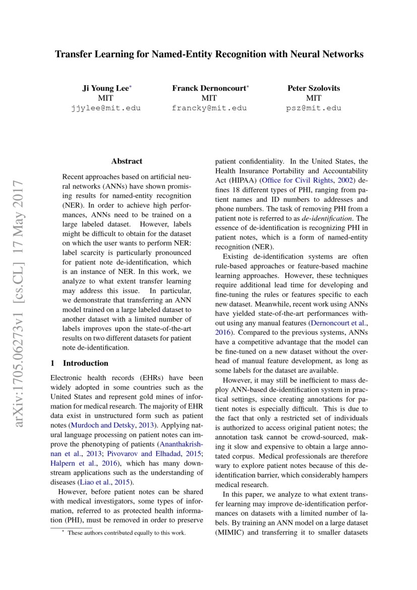 Transfer Learning for Named-Entity Recognition with Neural Networks | DeepAI