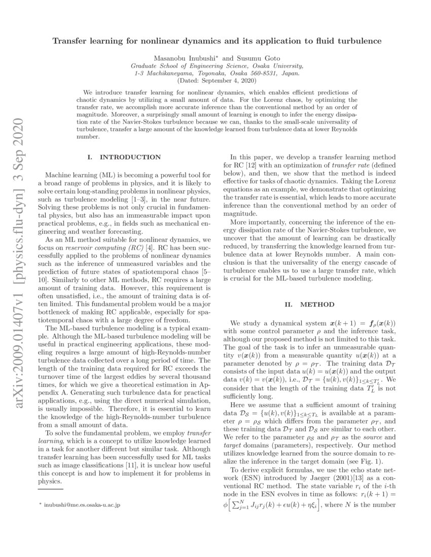 Transfer learning for nonlinear dynamics and its application to fluid turbulence | DeepAI