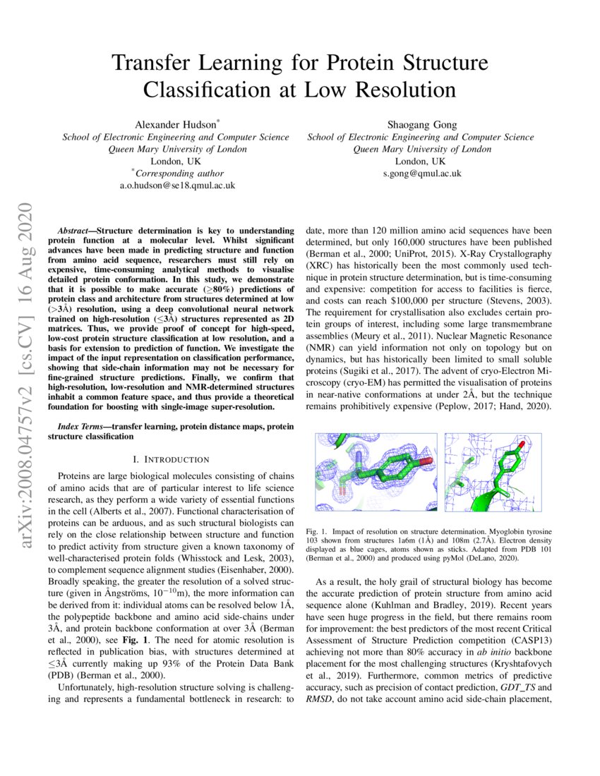 Transfer Learning for Protein Structure Classification at Low Resolution | DeepAI
