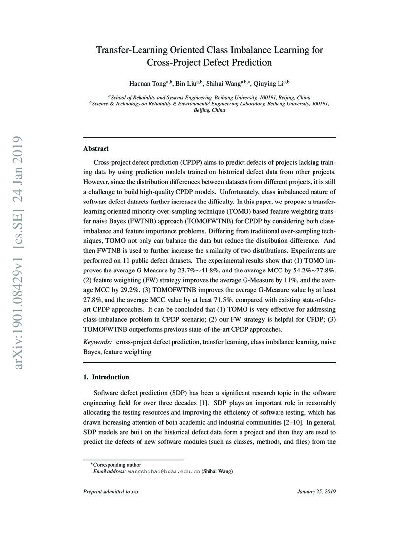 Transfer-Learning Oriented Class Imbalance Learning for Cross-Project Defect Prediction | DeepAI