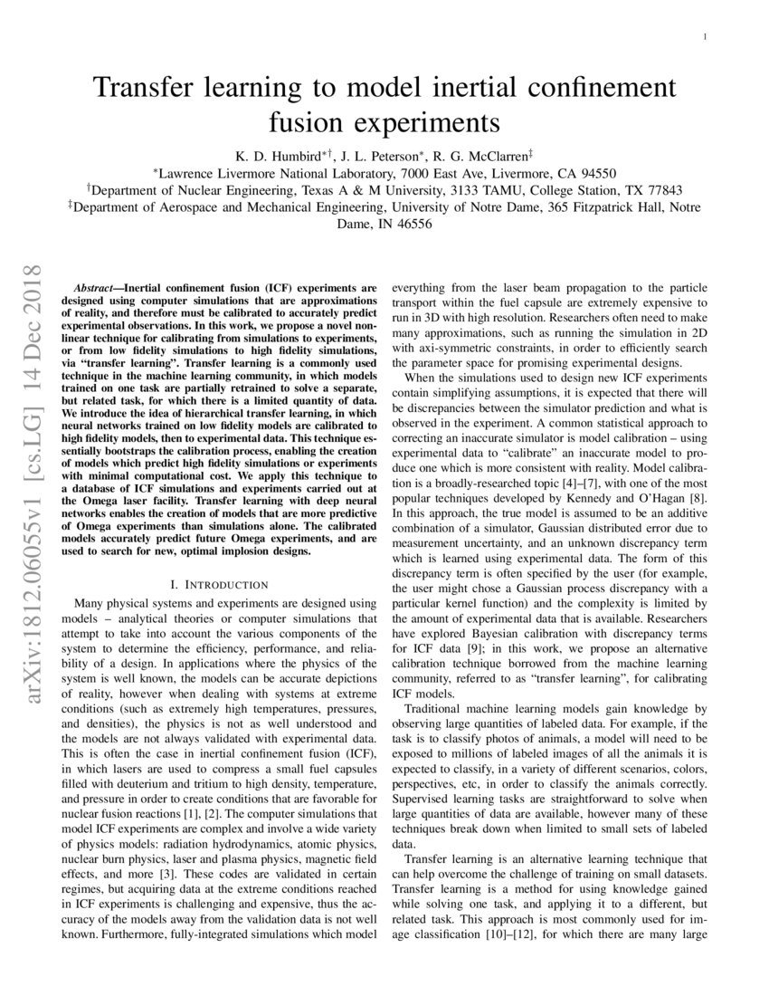 Transfer learning to model inertial confinement fusion experiments | DeepAI