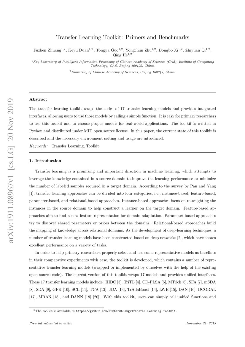 Transfer Learning Toolkit: Primers and Benchmarks | DeepAI