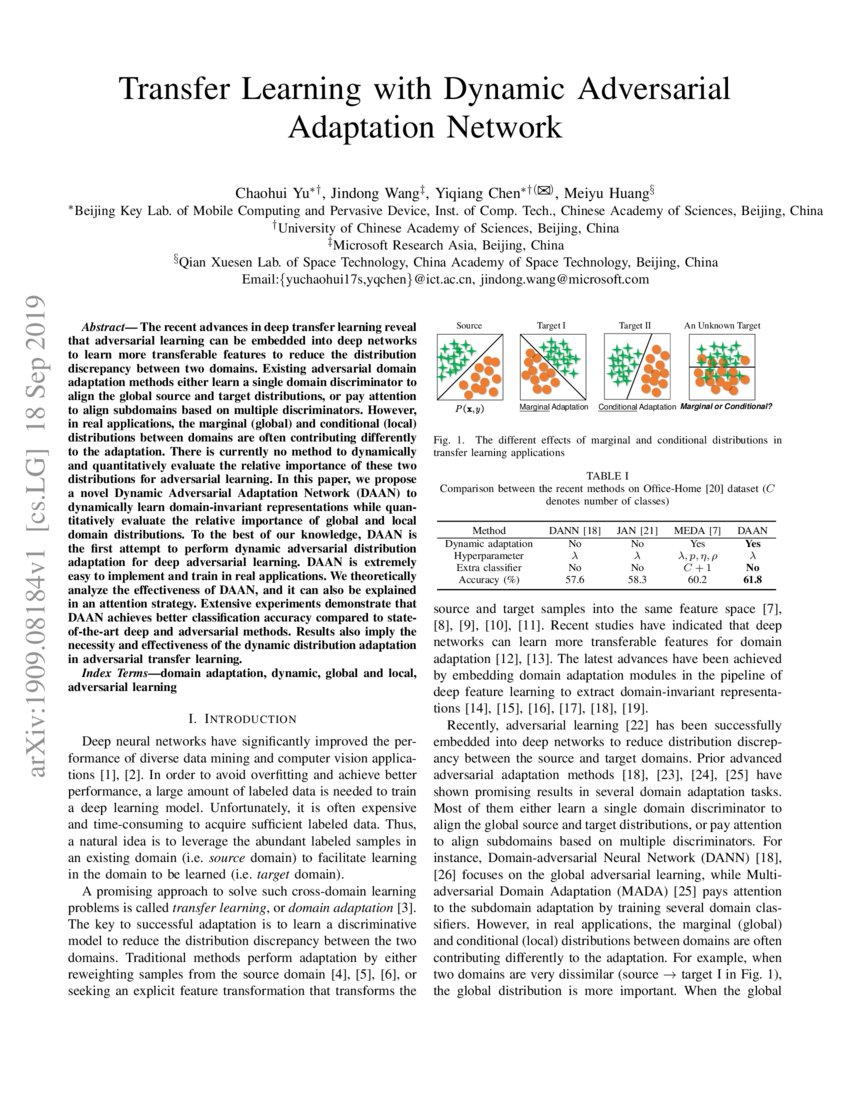 Transfer Learning with Dynamic Adversarial Adaptation Network | DeepAI Transfer Learning with Dynamic Adversarial Adaptation Network | DeepAI