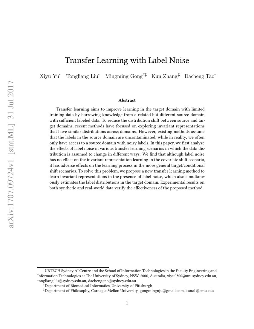 Transfer Learning with Label Noise | DeepAI