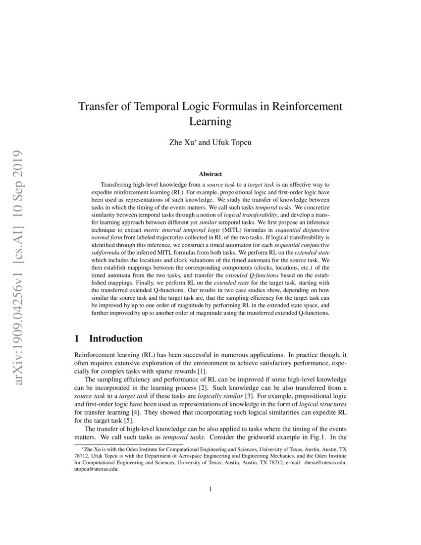 Transfer Of Temporal Logic Formulas In Reinforcement Learning Deepai
