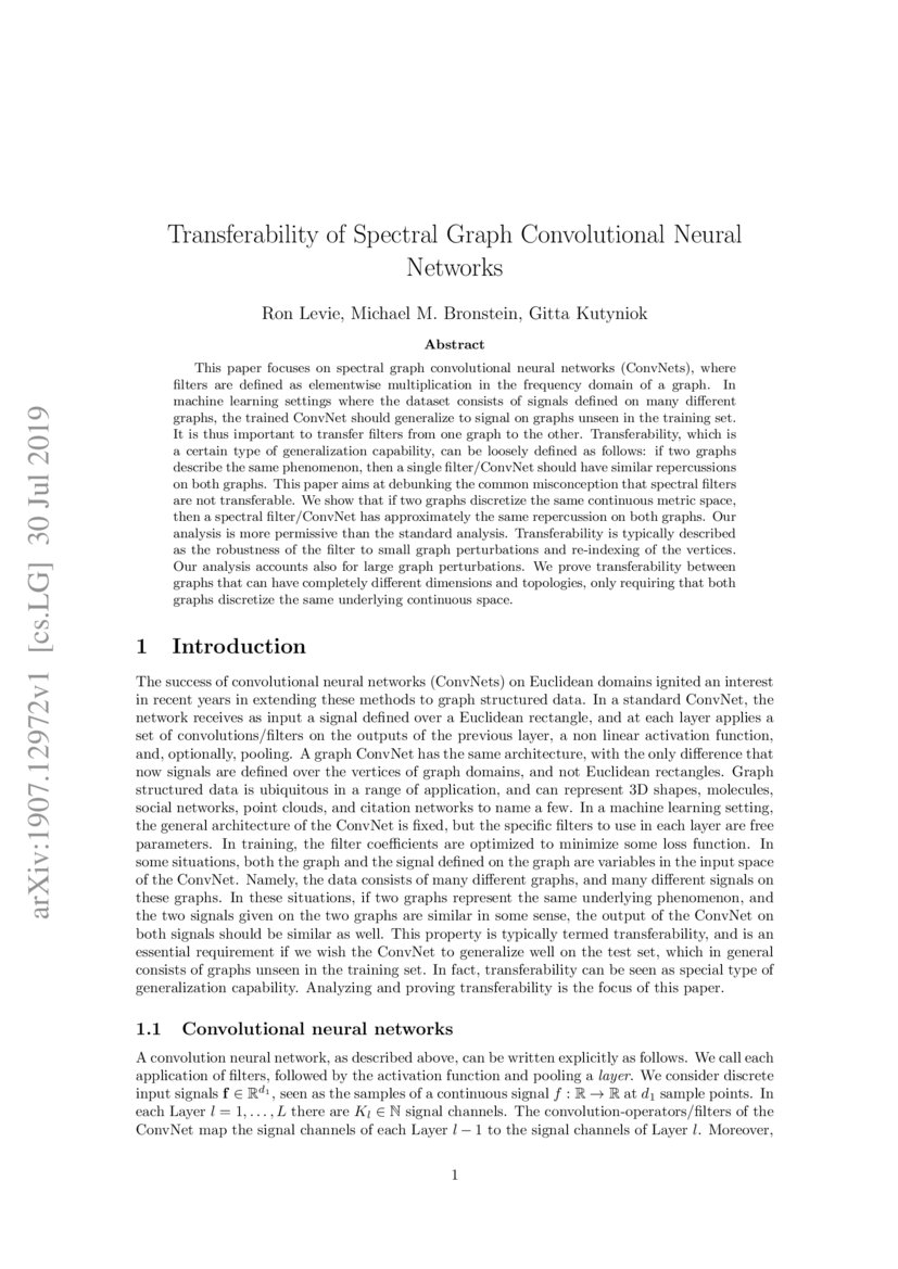 Transferability of Spectral Graph Convolutional Neural Networks | DeepAI Transferability of Spectral Graph Convolutional Neural Networks | DeepAI