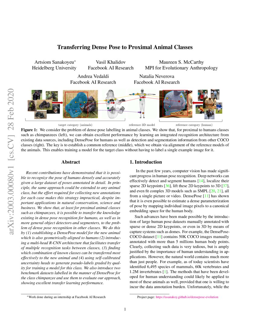 Transferring Dense Pose to Proximal Animal Classes | DeepAI