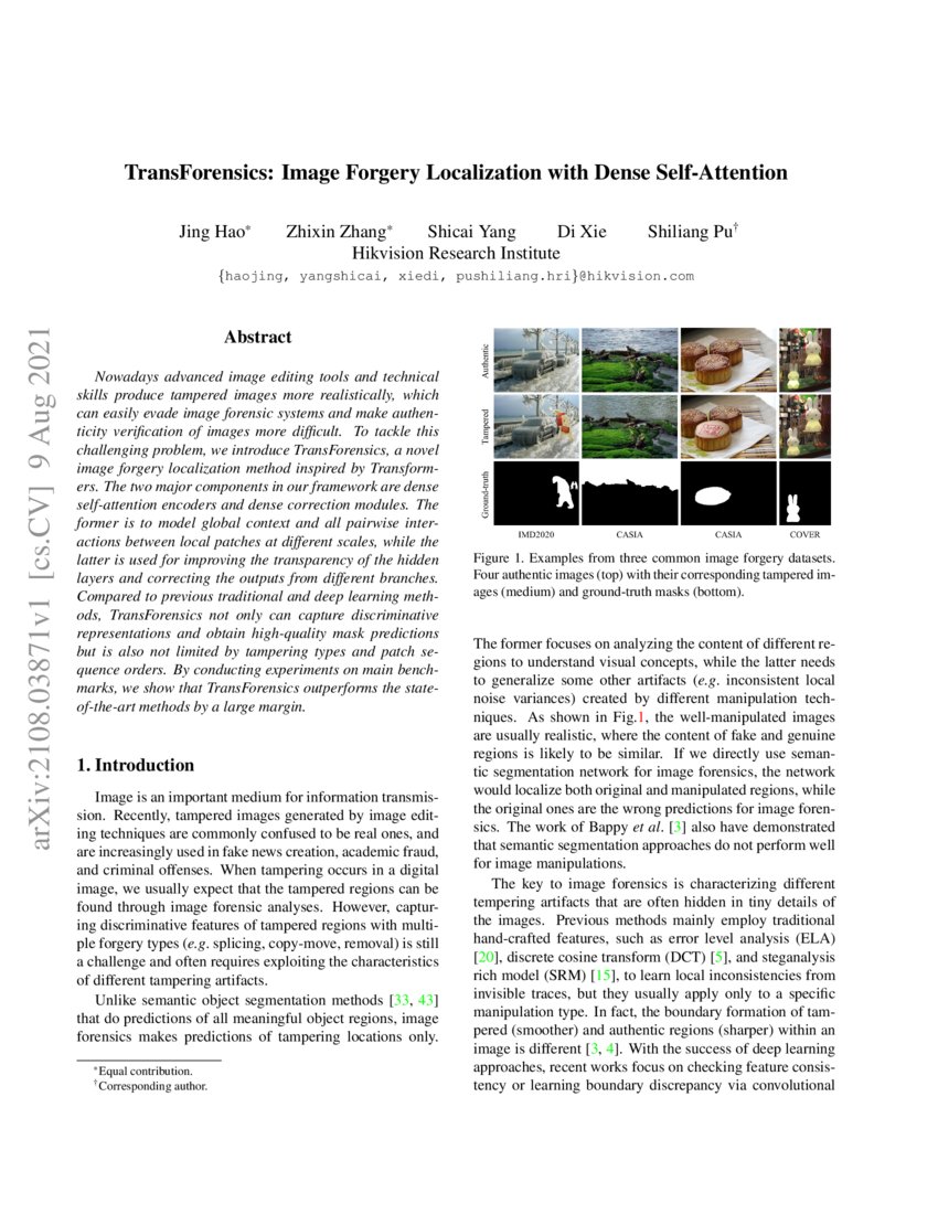 Transforensics Image Forgery Localization With Dense Self Attention