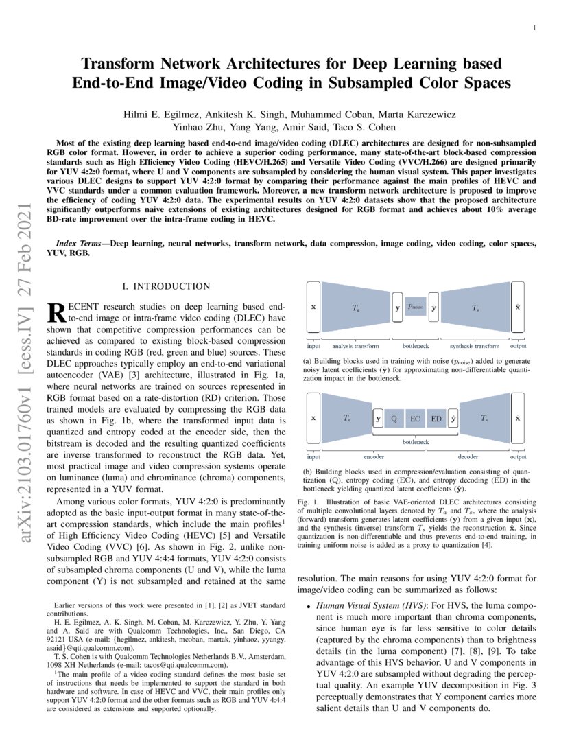 Transform Network Architectures for Deep Learning based End-to-End Image/Video Coding in ...