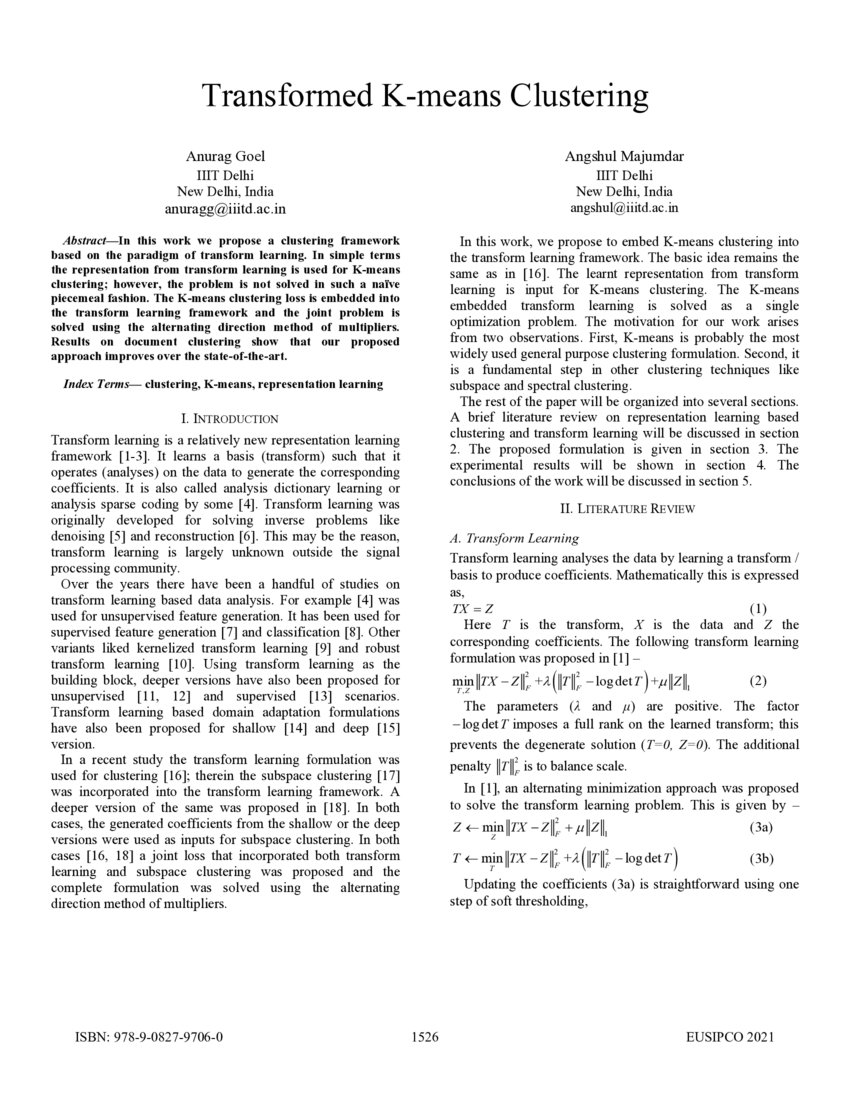 Transformed K-means Clustering | DeepAI